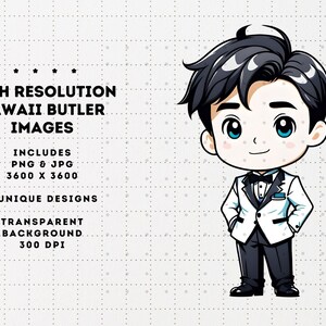 Butler Clipart Kawaii Butler PNG Anime Host Guy in Tuxedo PNG for Cute ...