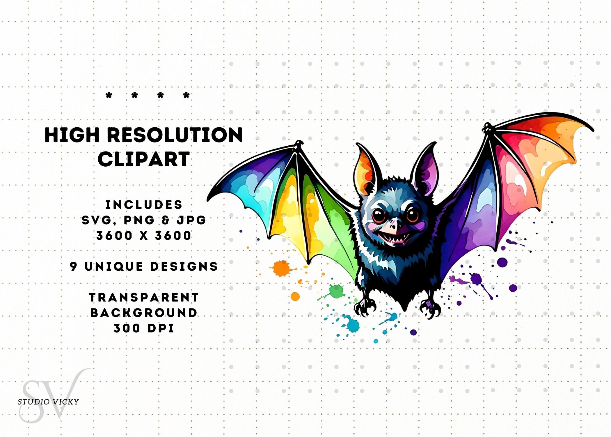 Watercolor Bats Clipart, Bats SVG, Bats PNG, Bats for Crafts, Flying ...