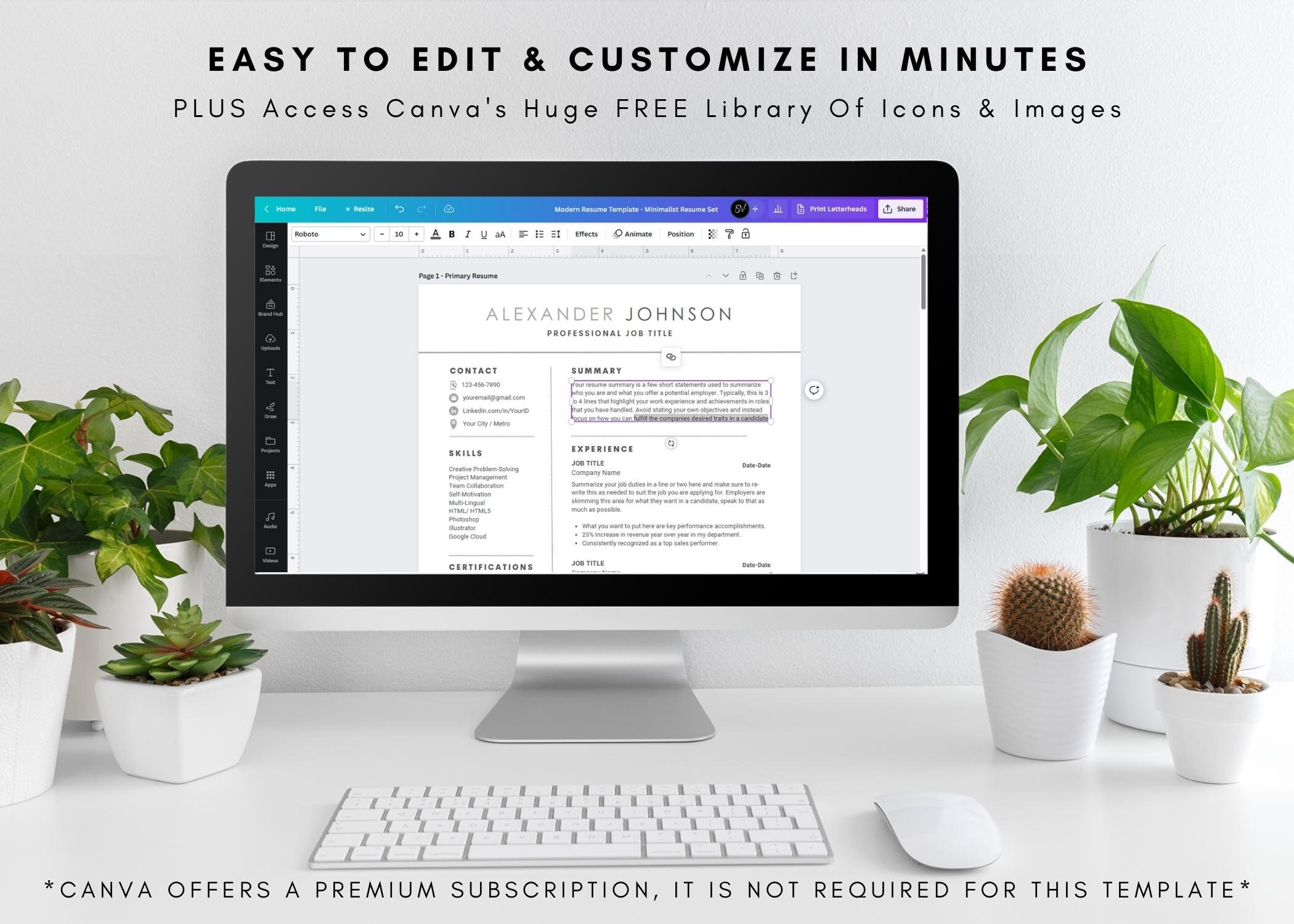 Modern Minimalist Resume Template, Resumes Templates ATS, 1 Page Resume ...