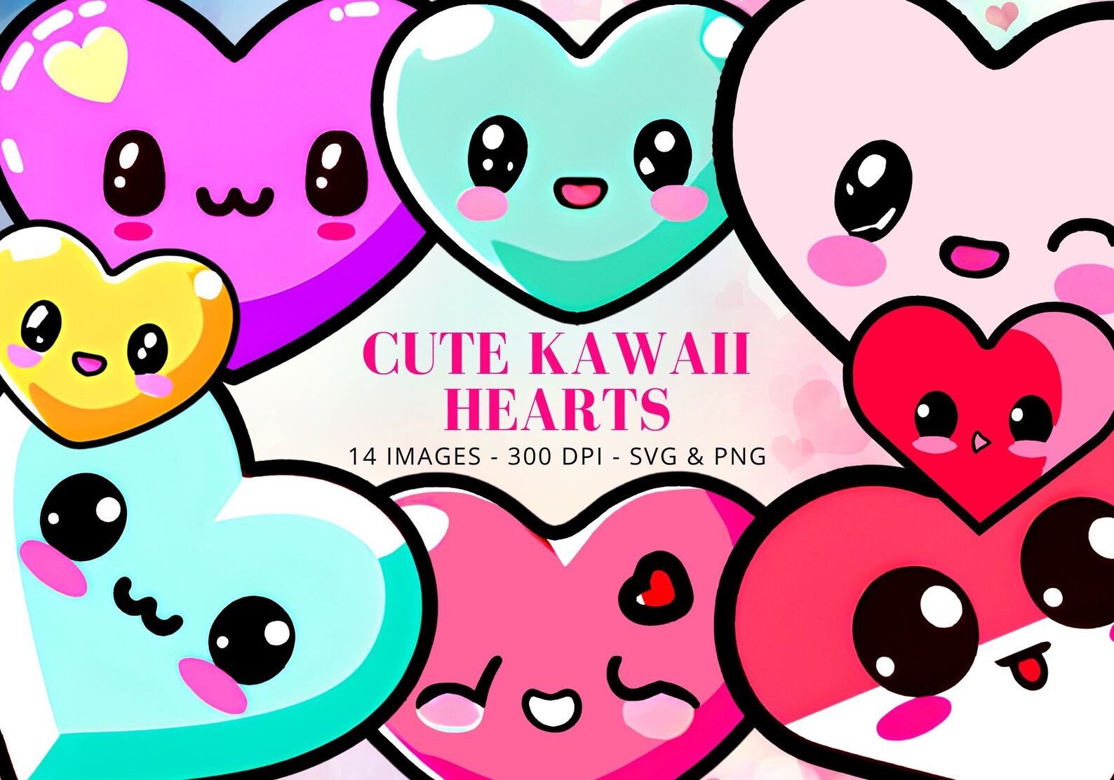 Cute Heart Icons Bundle, Hearts Clipart Bundle, Valentine Hearts PNG ...