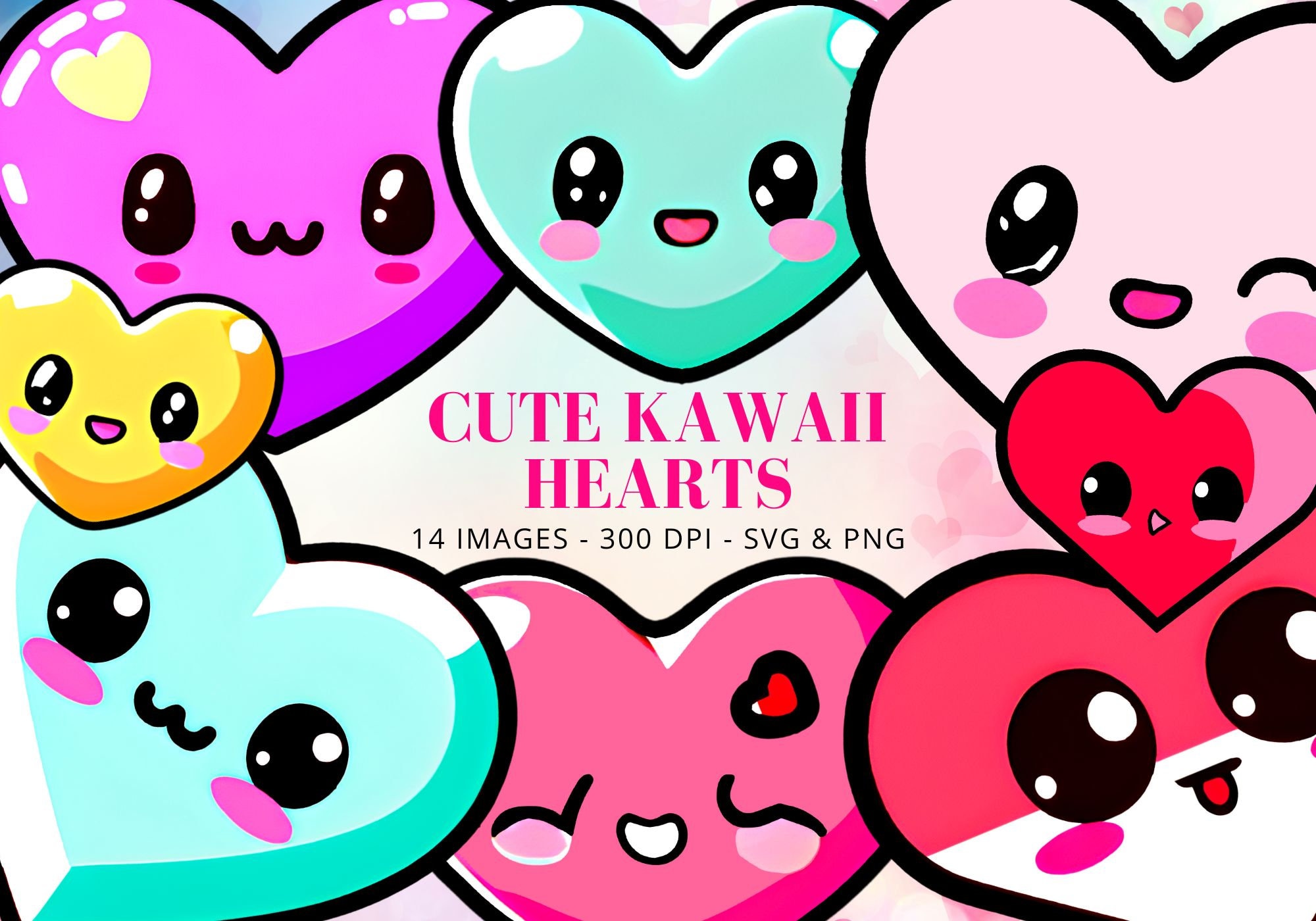 Cute Heart Icons Bundle, Hearts Clipart Bundle, Valentine Hearts PNG ...