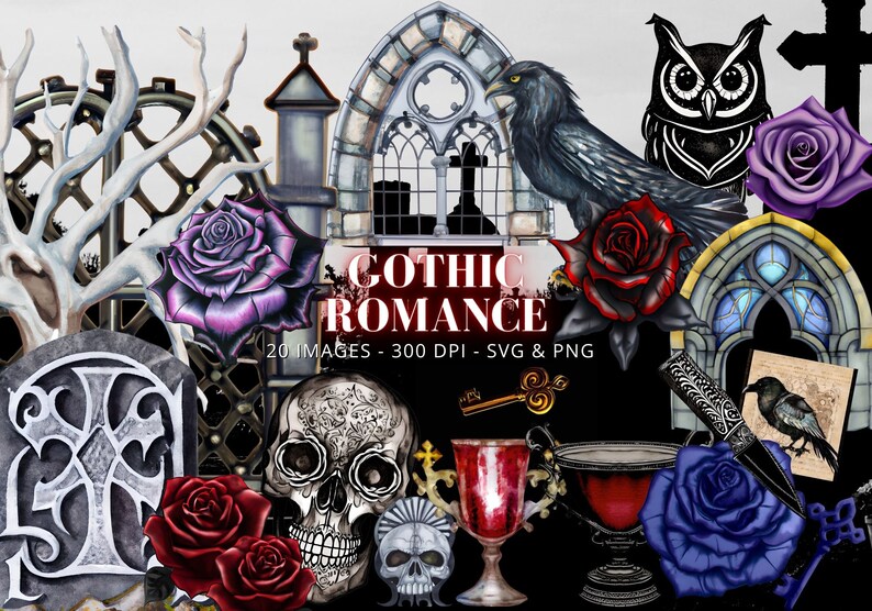Goth SVG and PNG Dark Gothic Romance Clipart Bundle Instant - Etsy