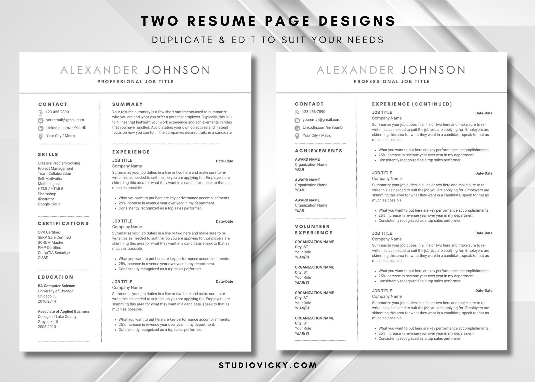 Modern Minimalist Resume Template, Resumes Templates ATS, 1 Page Resume ...