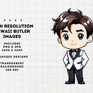 Butler Clipart Kawaii Butler PNG Anime Host Guy in Tuxedo PNG for Cute ...