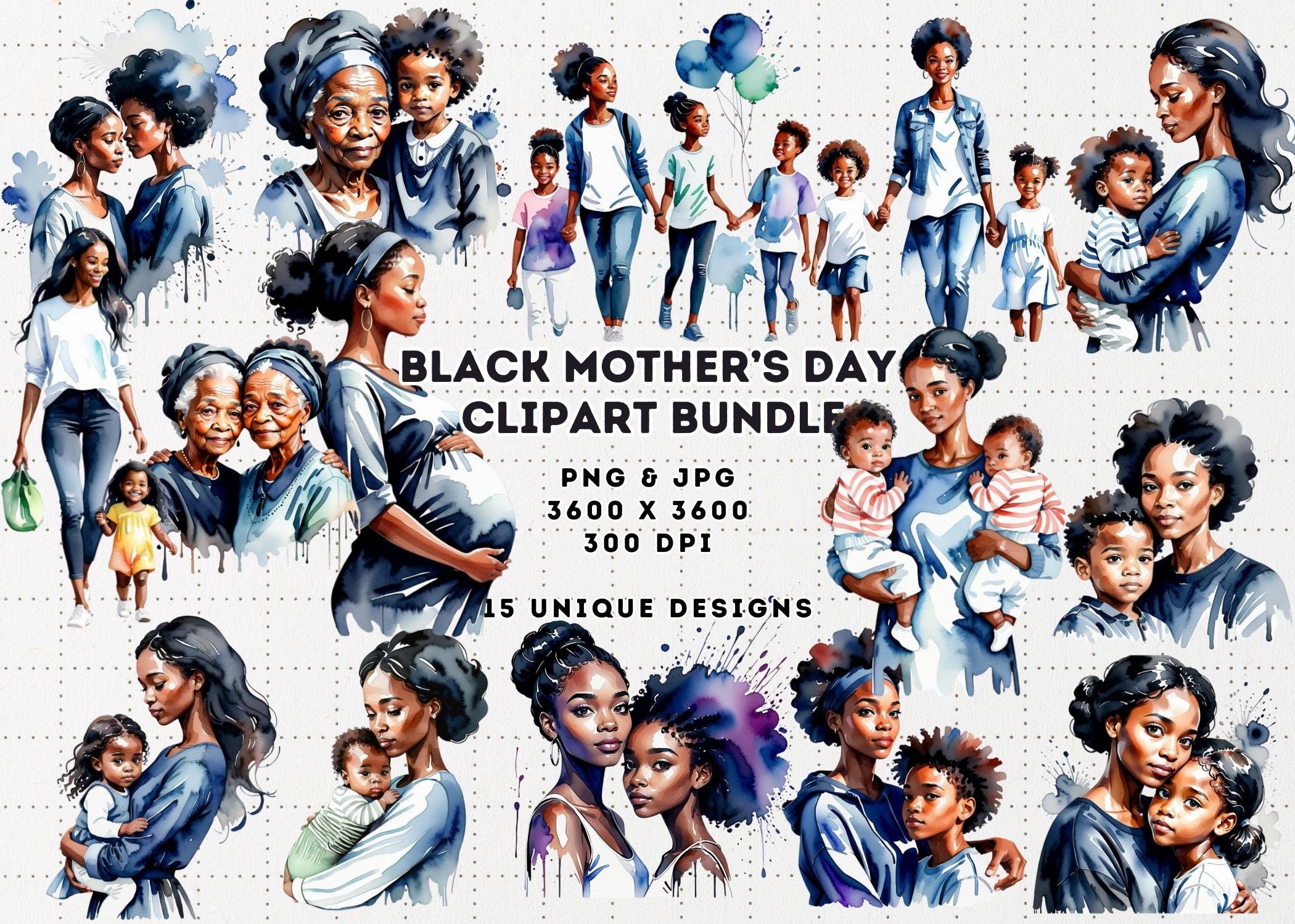 Black Mother's Day Clipart Black Mother and Daughter Art, Black Mother ...