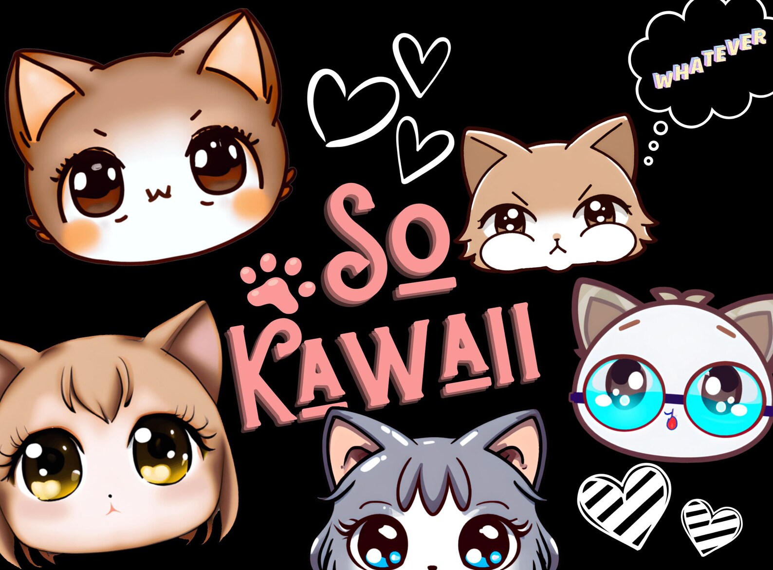 Cute Cat Face Clipart Bundle, Cat PNG Designs for Crafting, Cat Clipart ...