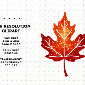 Fall Leaves SVG Glitter Leaf PNG Clipart Bundle Fall Craft Project for ...