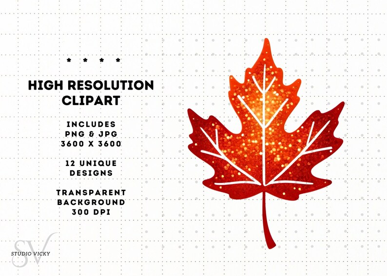Fall Leaves SVG Glitter Leaf PNG Clipart Bundle Fall Craft Project for ...
