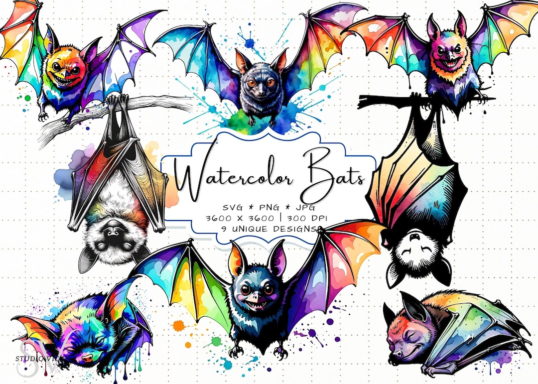 Watercolor Bats Clipart, Bats SVG, Bats PNG, Bats for Crafts, Flying ...