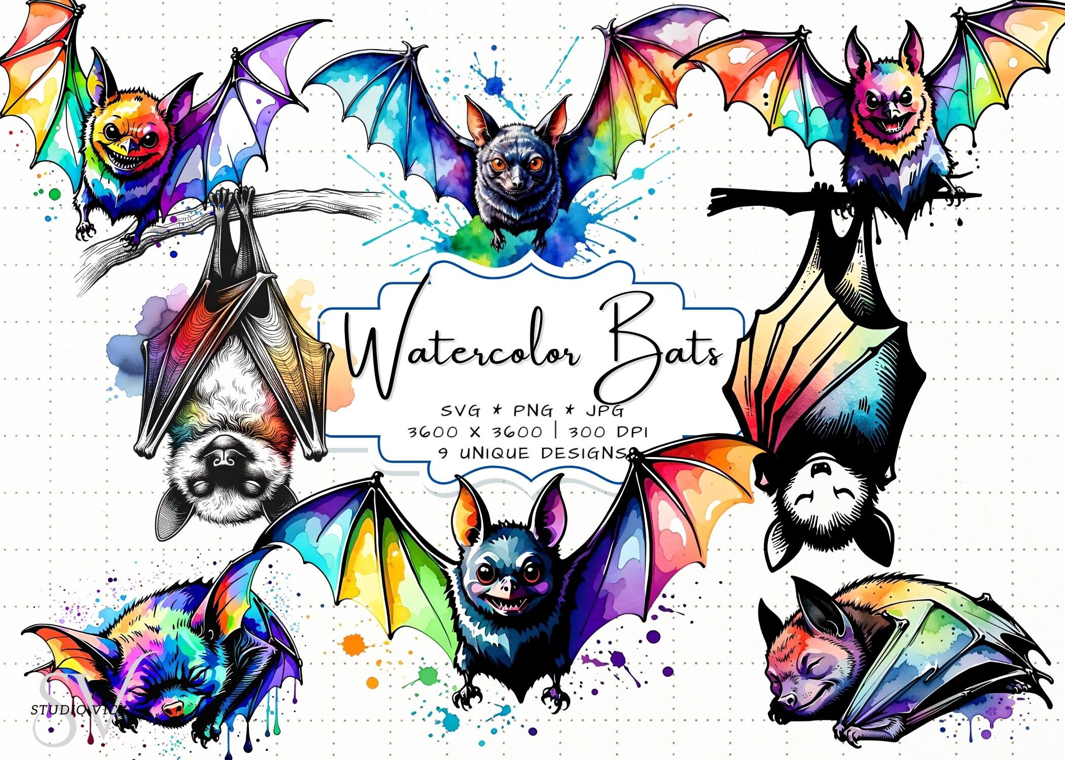 Watercolor Bats Clipart, Bats SVG, Bats PNG, Bats for Crafts, Flying ...