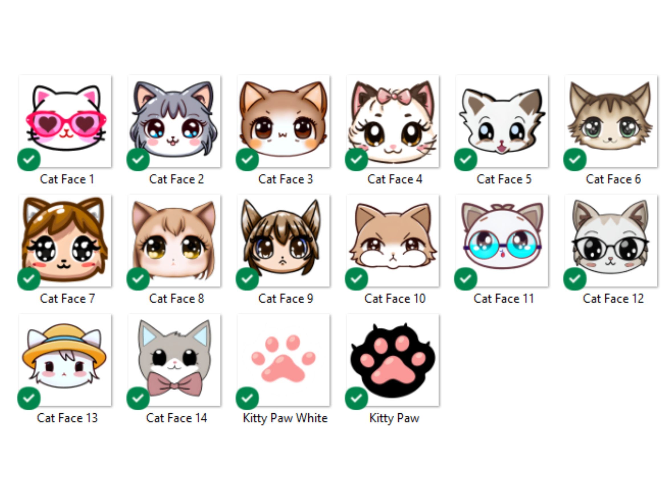 Cute Cat Face Clipart Bundle, Cat PNG Designs for Crafting, Cat Clipart ...