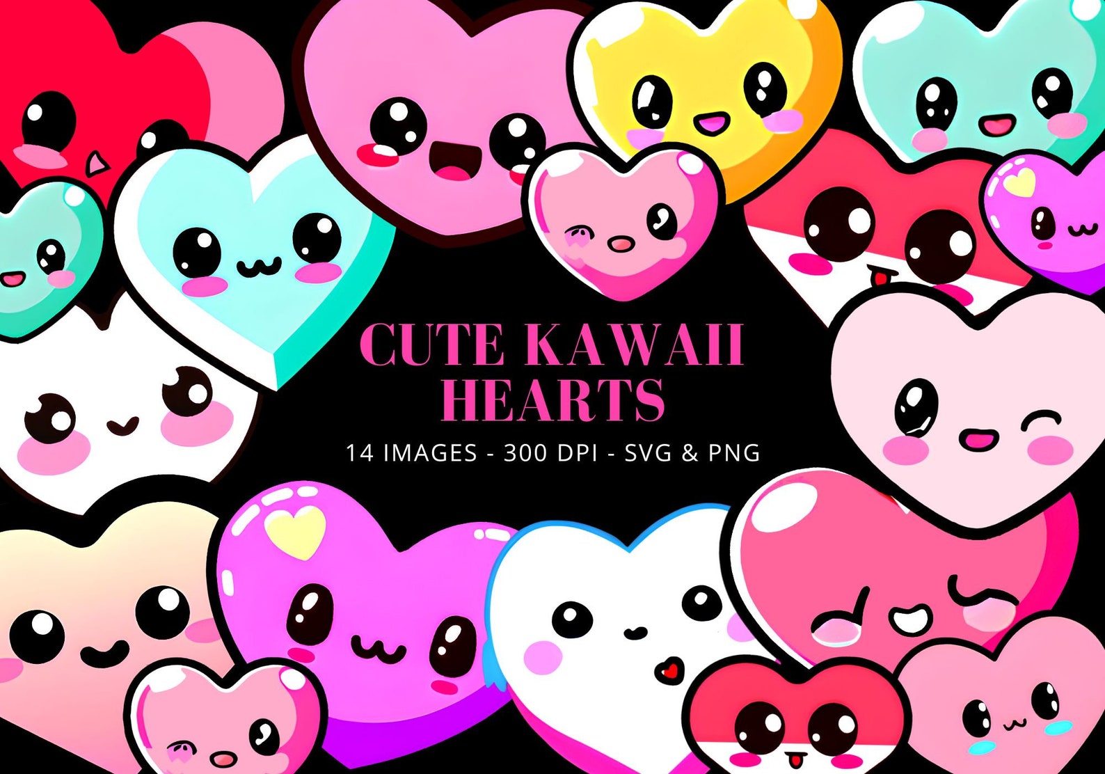Cute Heart Icons Bundle, Hearts Clipart Bundle, Valentine Hearts PNG ...