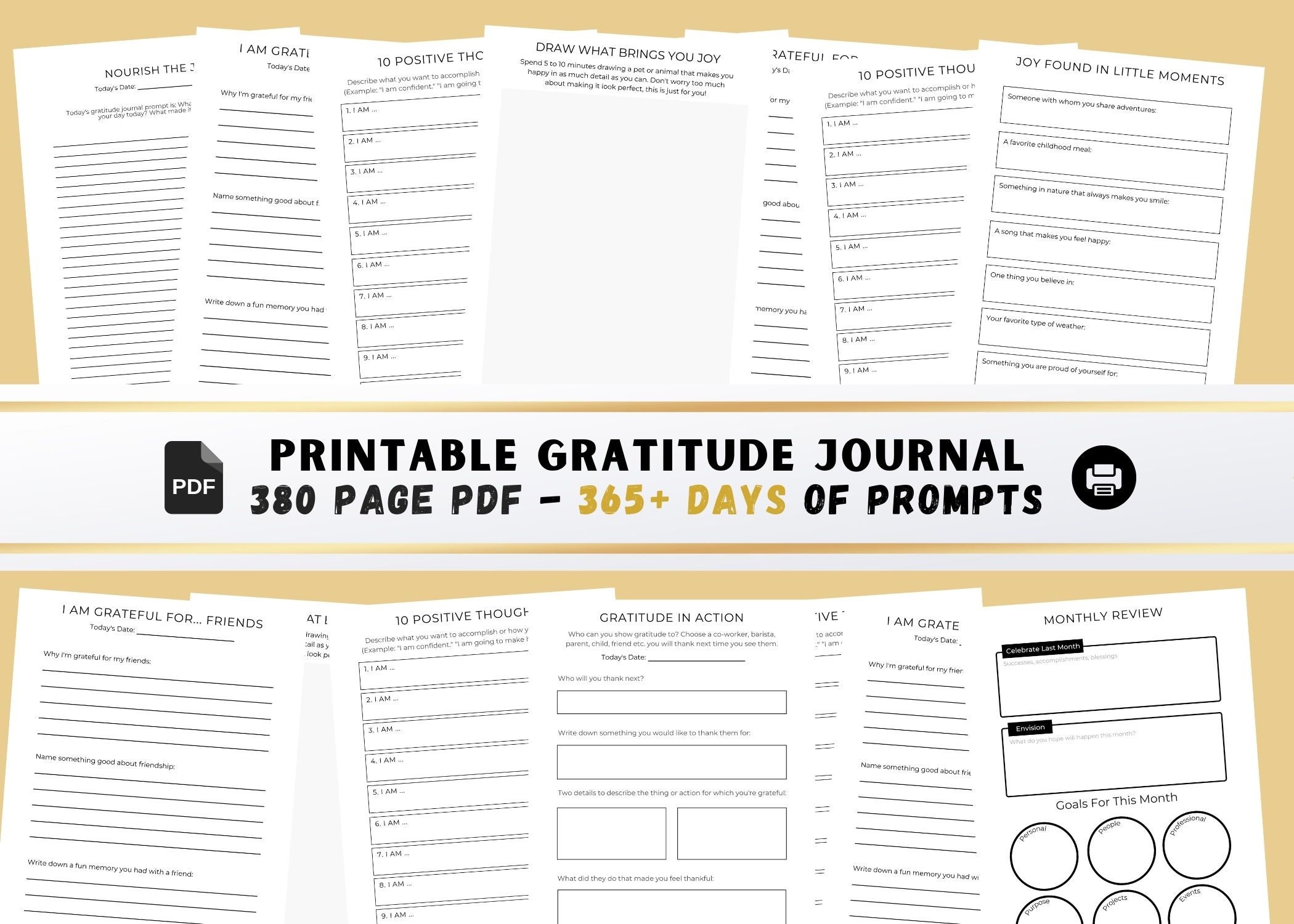 5 Minute Gratitude Journal: Printable Digital Gratitude Journal With ...