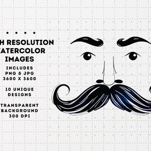 Watercolor Glorious Moustache Clipart, Watercolor Mustache Clipart ...