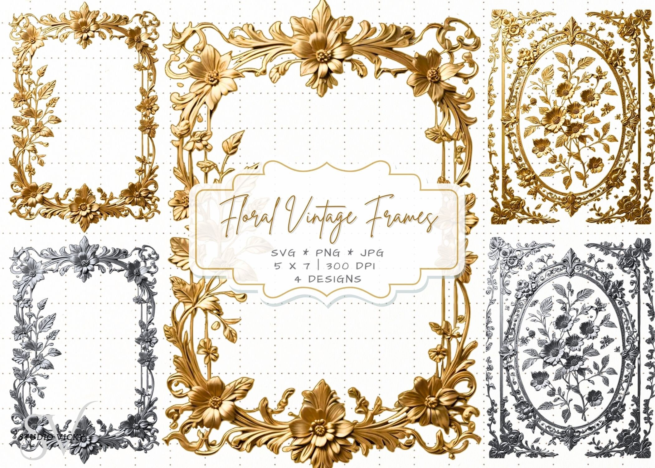 Silver and Gold Floral Vintage Frames, 5x7 Vintage Frame, Gold Vintage ...