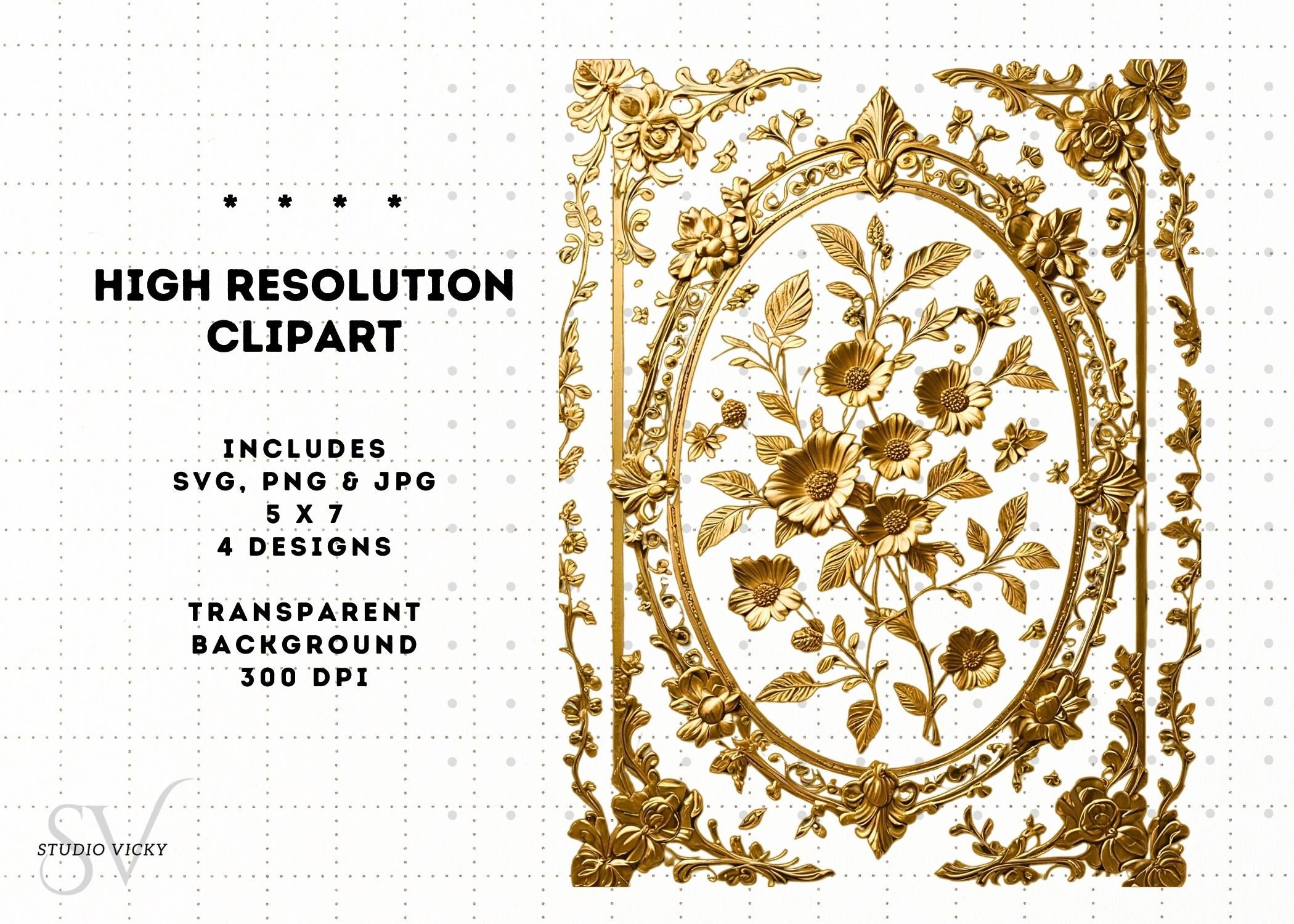 Silver and Gold Floral Vintage Frames, 5x7 Vintage Frame, Gold Vintage ...