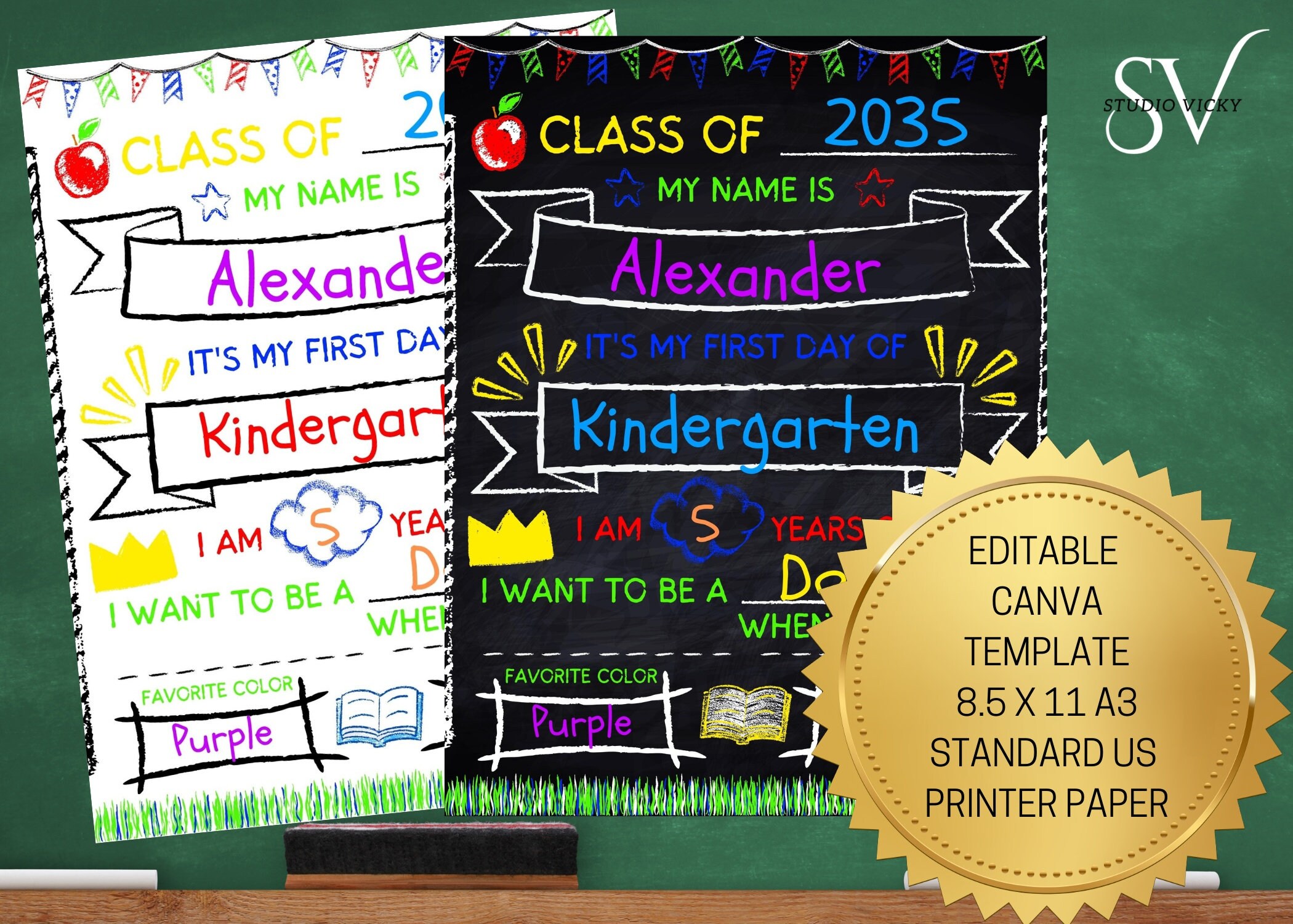 Back to School, Last Day of School Photo Prop Signs, Whiteboard & Black ...