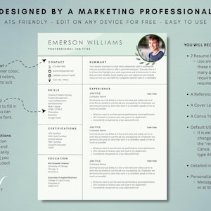 Green Resume Template With Photo, Resume Templates ATS Friendly, 1 Page ...