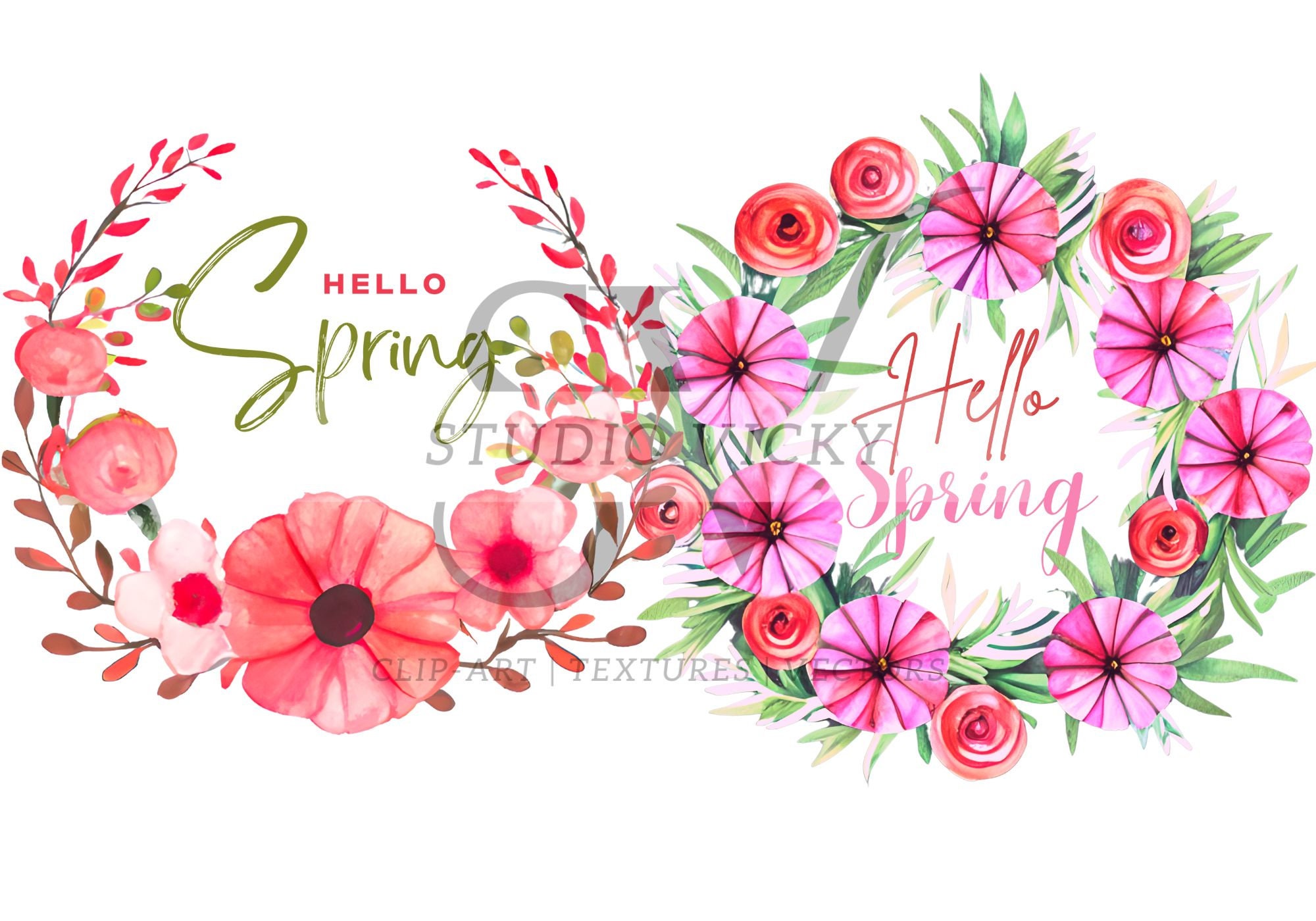 Hello Spring Clipart Bundle: Watercolor Floral PNG Designs (SVG & PNG ...