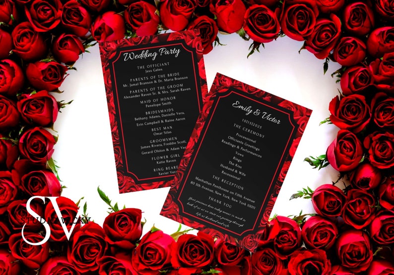 Gothic Rose Wedding Program Template, 5x7 Wedding Program, 4x9 Wedding ...