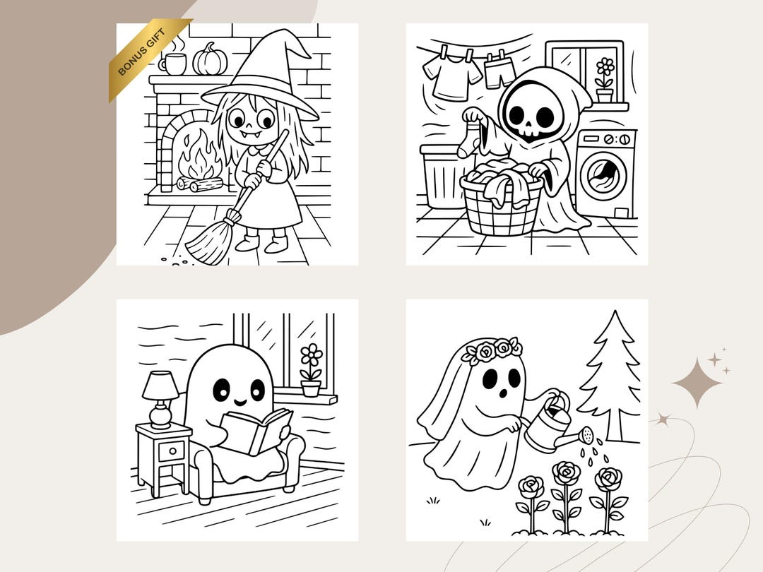 Spooky Cuties Coloring Book: Cozy Halloween Kawaii Pages (PDF Download ...