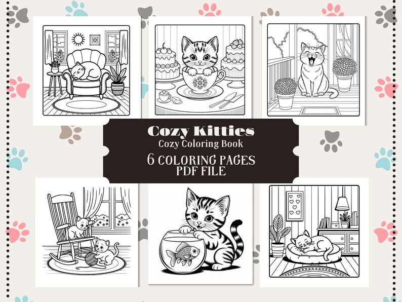 Cozy Kitties Cozy Coloring Book Pages by Studio Vicky, Colouring Sheets ...