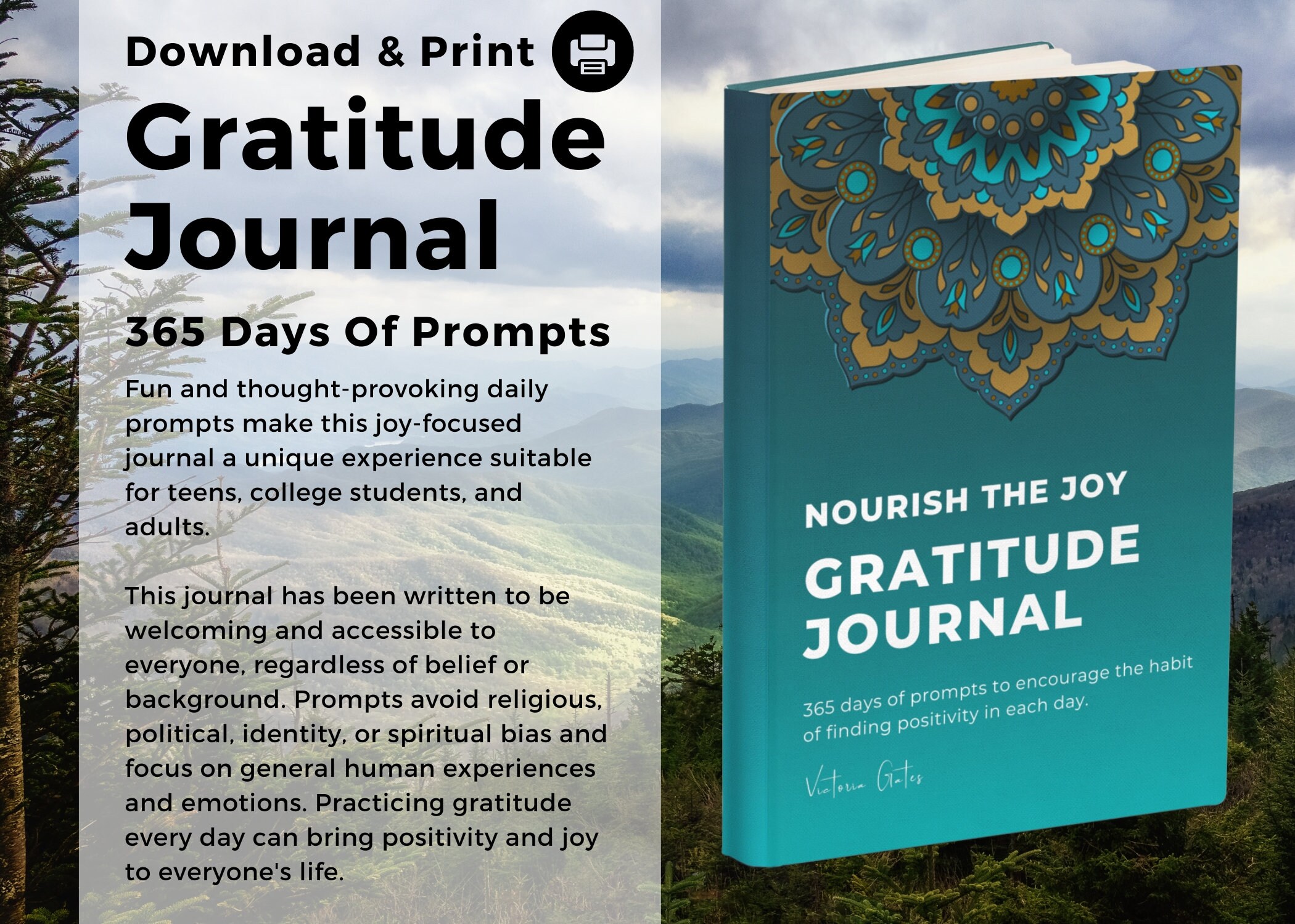 5 Minute Gratitude Journal: Printable Digital Gratitude Journal With ...