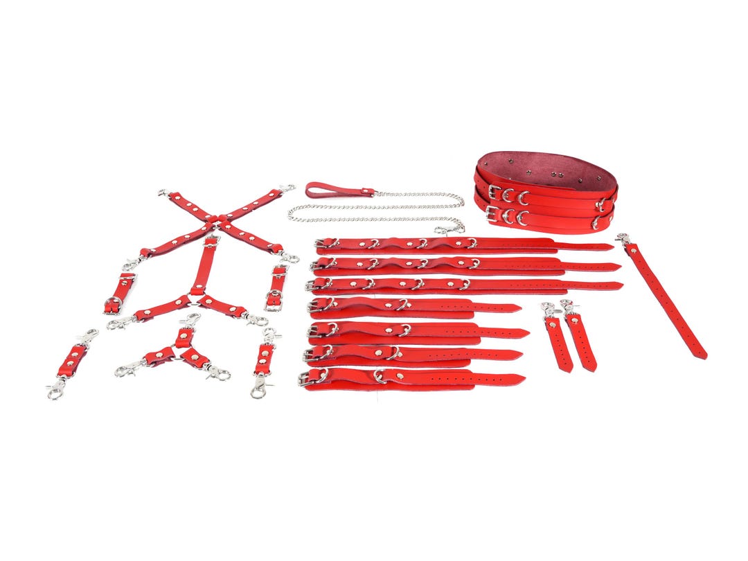 Handmade BDSM Restraint Set - 16 Piece Leather Kit in Various Colors ...