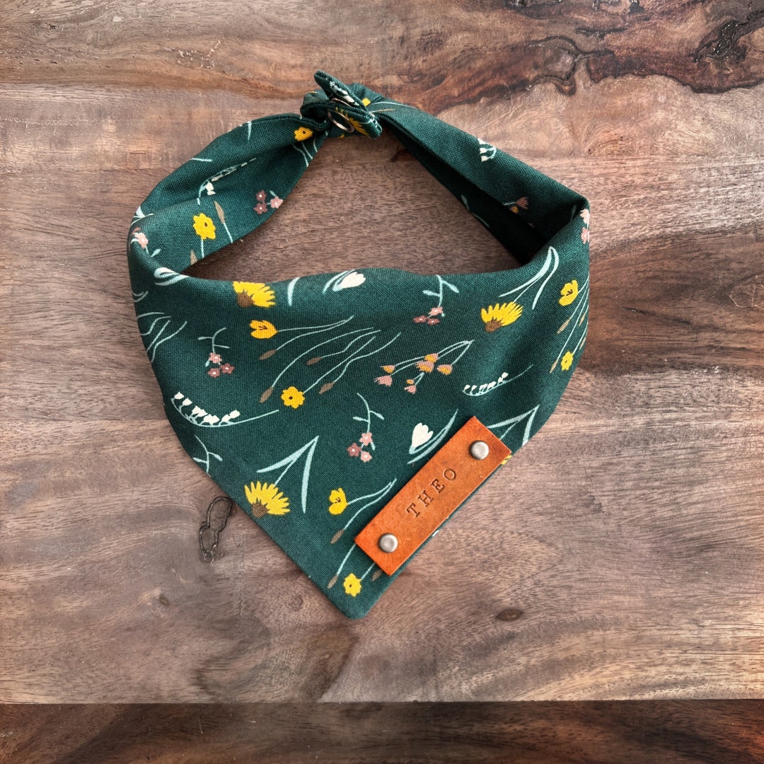 Personalized Dog Bandana, Custom Leather Name Tag Dog Bandana, Hunter ...