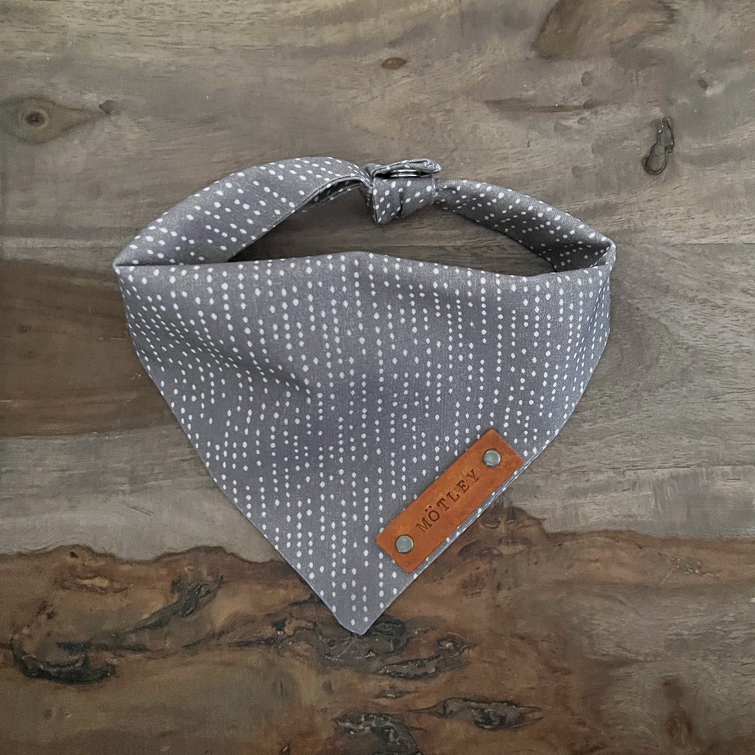 Personalized Dog Bandana, Leather Tag Dog Bandana, Gray Dog Bandana ...