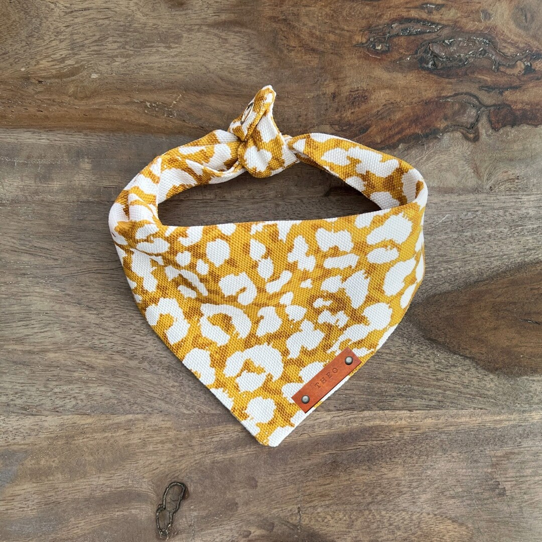 Personalized Dog Bandana, Leather Tag Dog Bandana, Leopard Print Dog ...