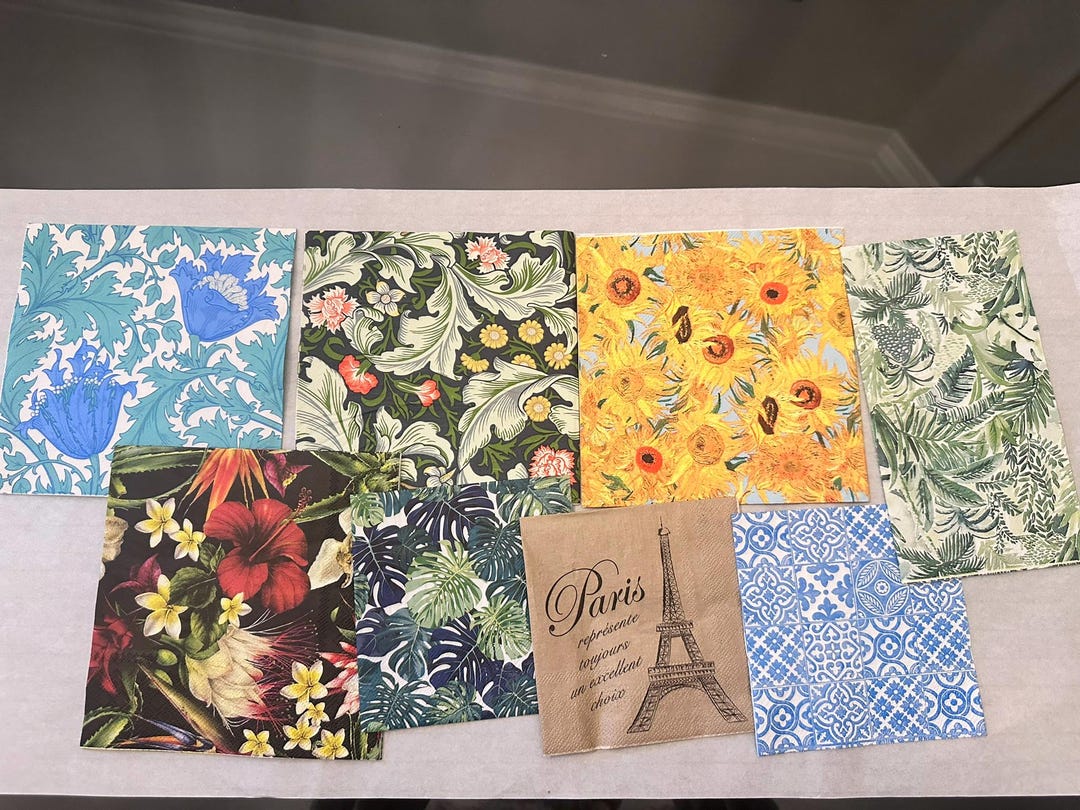 Flower Decoupage Napkin Set, DIY Napkins, Beautiful DIY Napkin Set ...