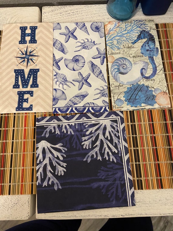 Decoupage Napkin Set DIY Napkins Beach DIY Napkin Set Sea - Etsy