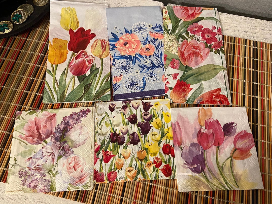 Flower Napkins, Decoupage Napkins, Spring Napkins, Flower Napkins ...