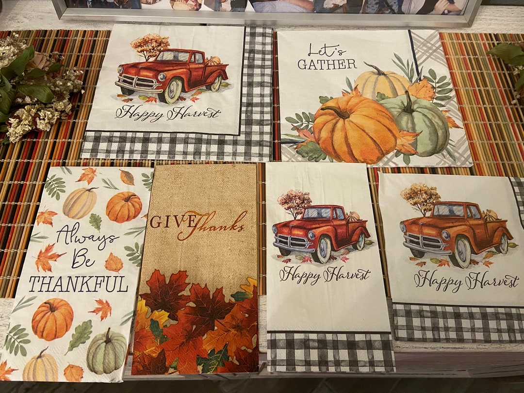 Truck Napkins, Decoupage, Fall Napkins, Pumpkin Napkins, Thankful ...