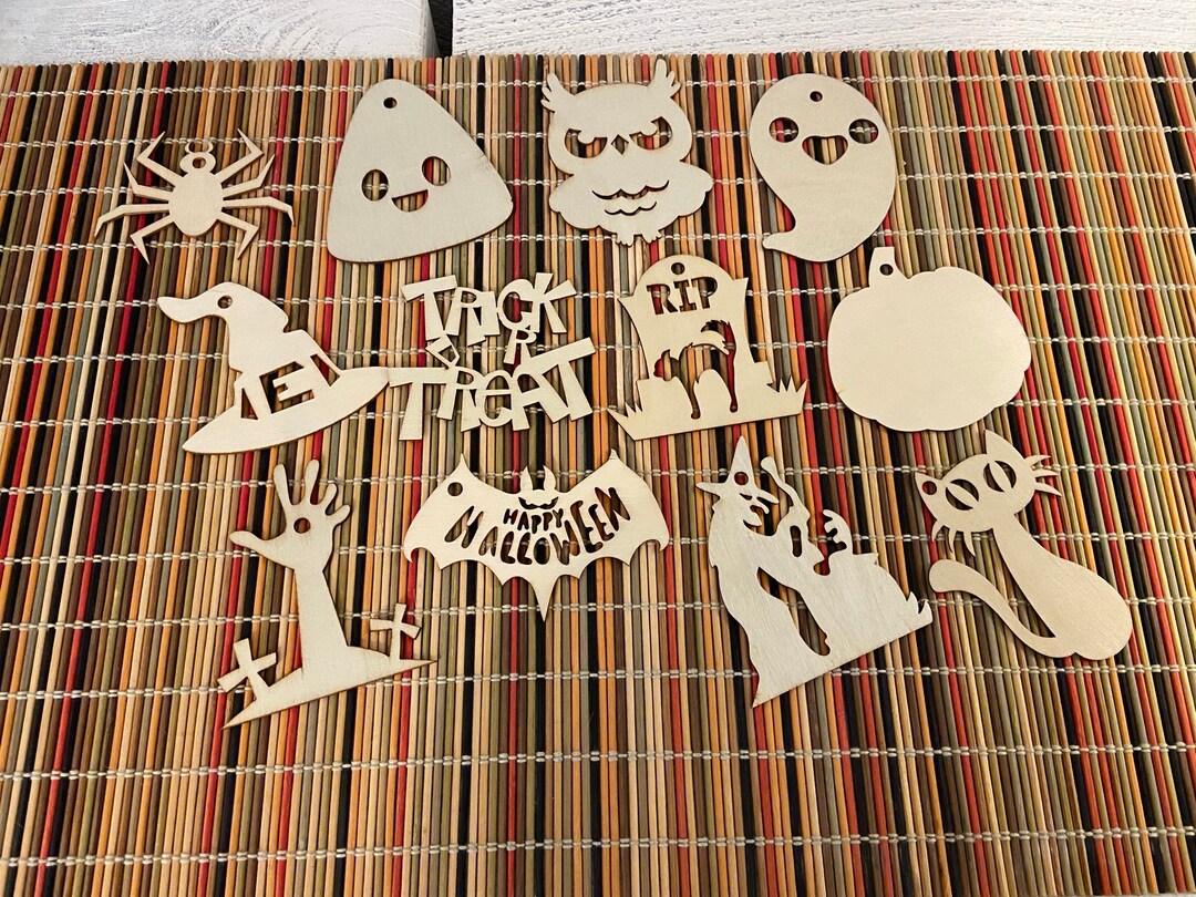 Halloween Set 1 Wood Shapes, Tiered Tray Halloween Wood Cutouts, Wood ...