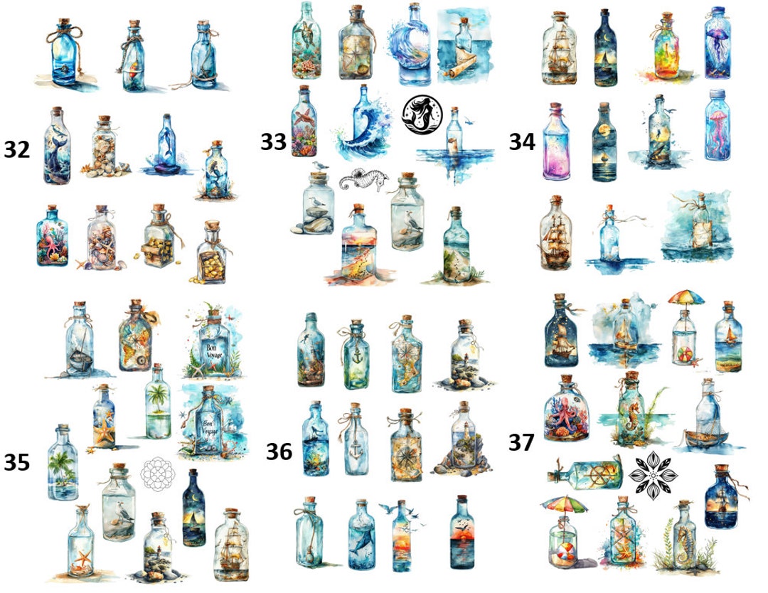 FREE SHIPPING 9.5x13 in Nautical Rice Paper, Sea in Bottles, Coaster ...