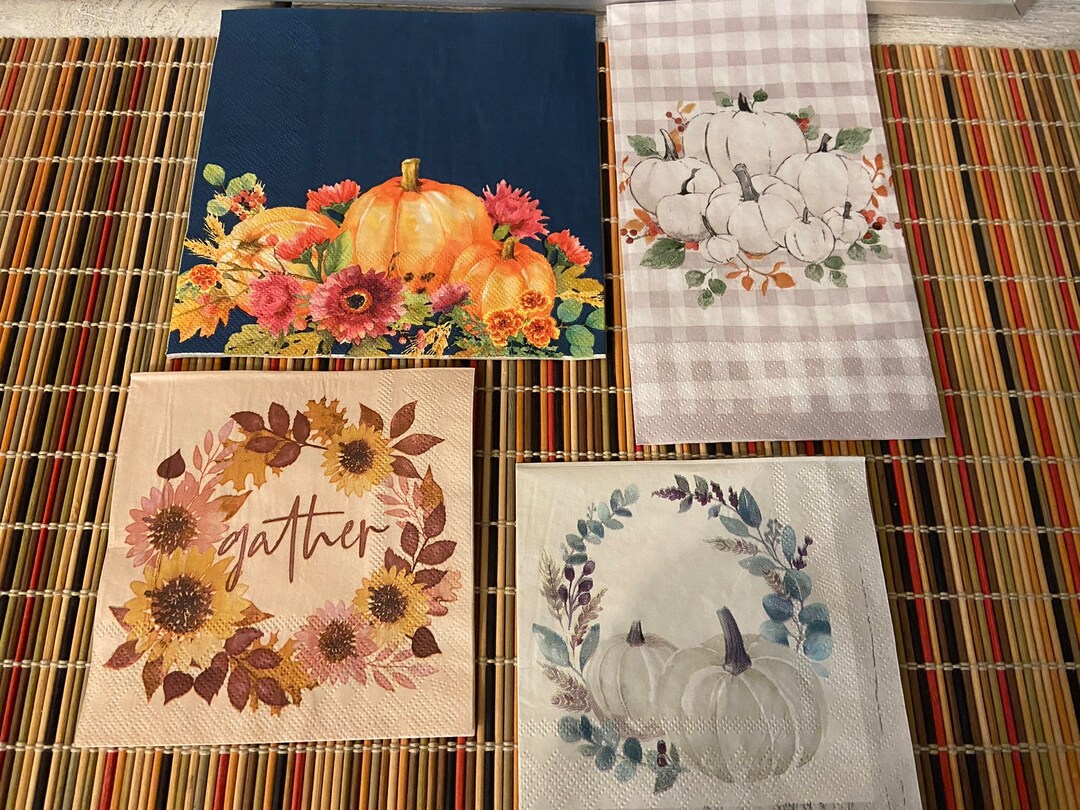 Fall Napkins, Decoupage Napkins, Fall DIY, Flower Napkins, Pumpkin ...
