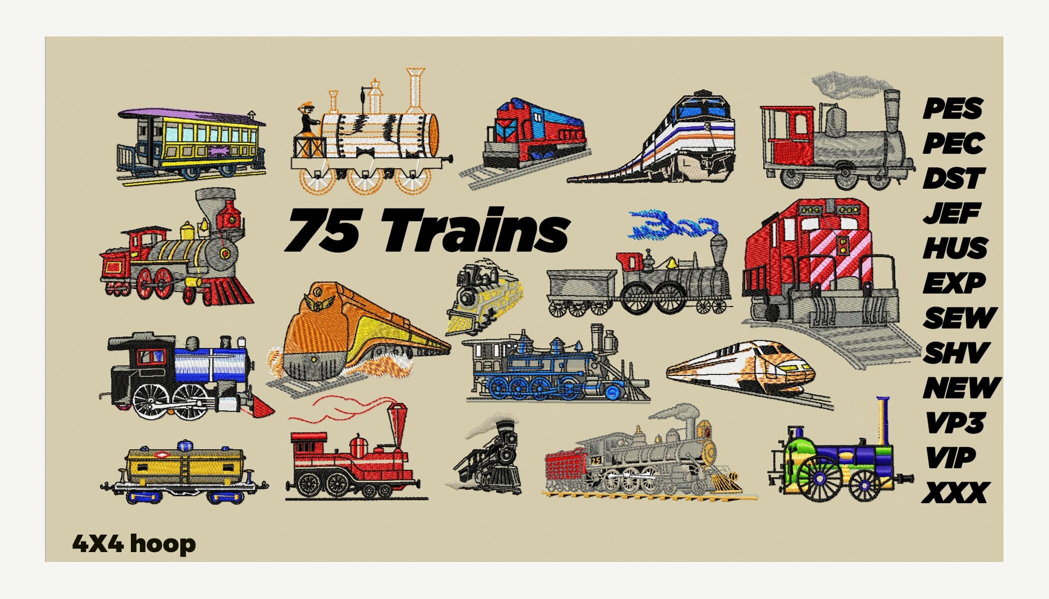 Trains Machine Embroidery Designs 75 Trains Embroidery | Etsy