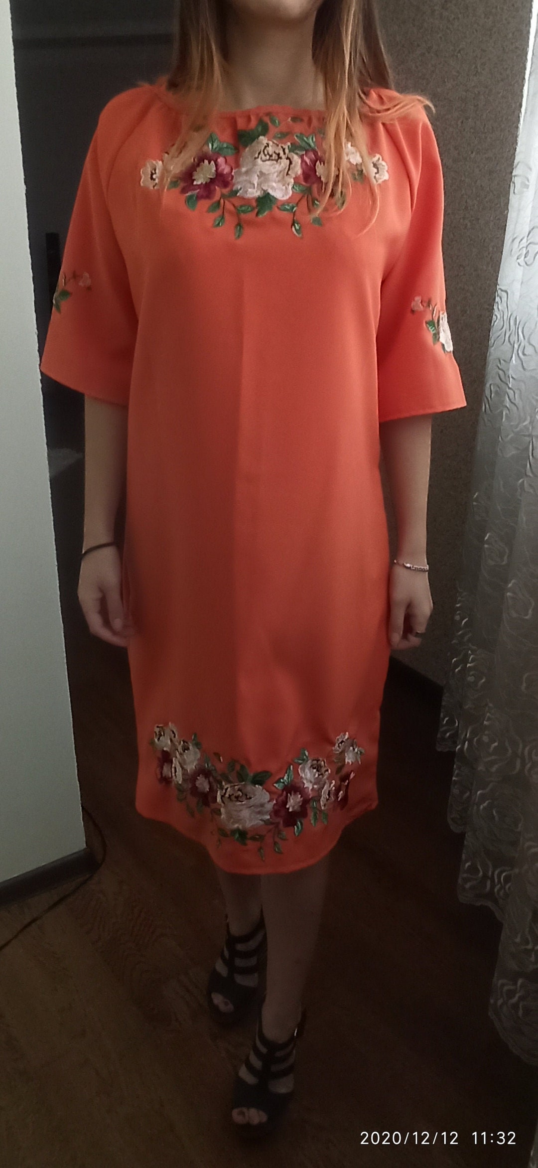 Embroidery Dress, Flowers Embroidery Dress, Hand Made Dress, Orange ...