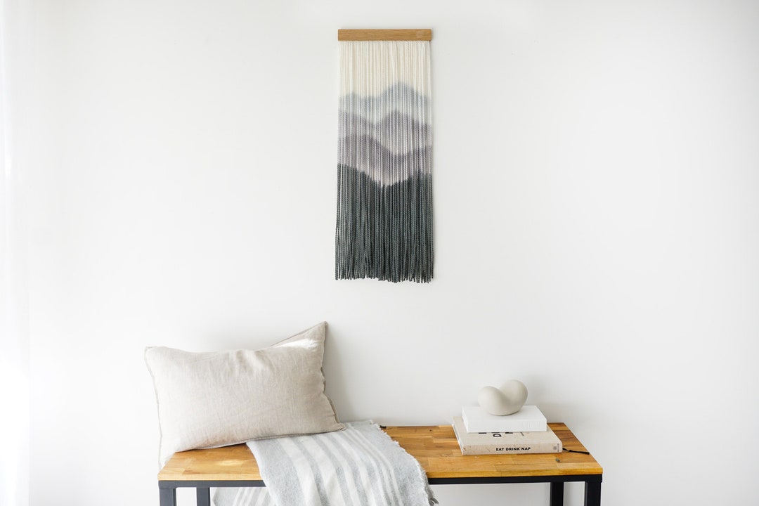 Fogged Mountain Wall Hanging, Dip Dye Tapestry, Handmade Fiber Art. - Etsy