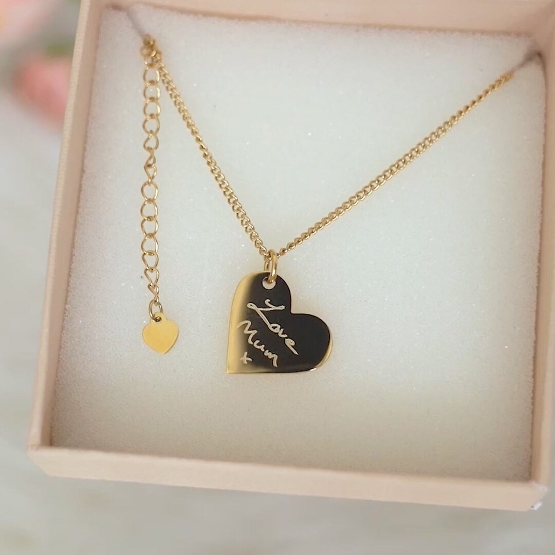 Floating Heart Actual Handwriting Necklace • Engraved Signatures ...