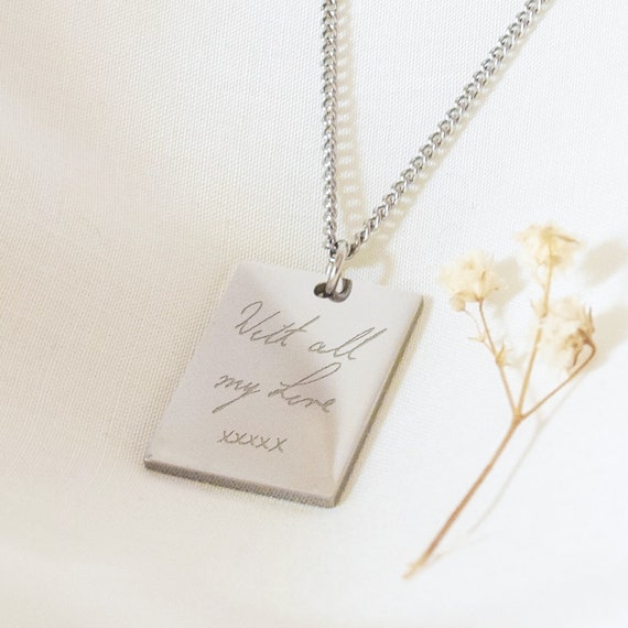 Jessica Rectangle Actual Handwriting Necklace Signatures | Etsy