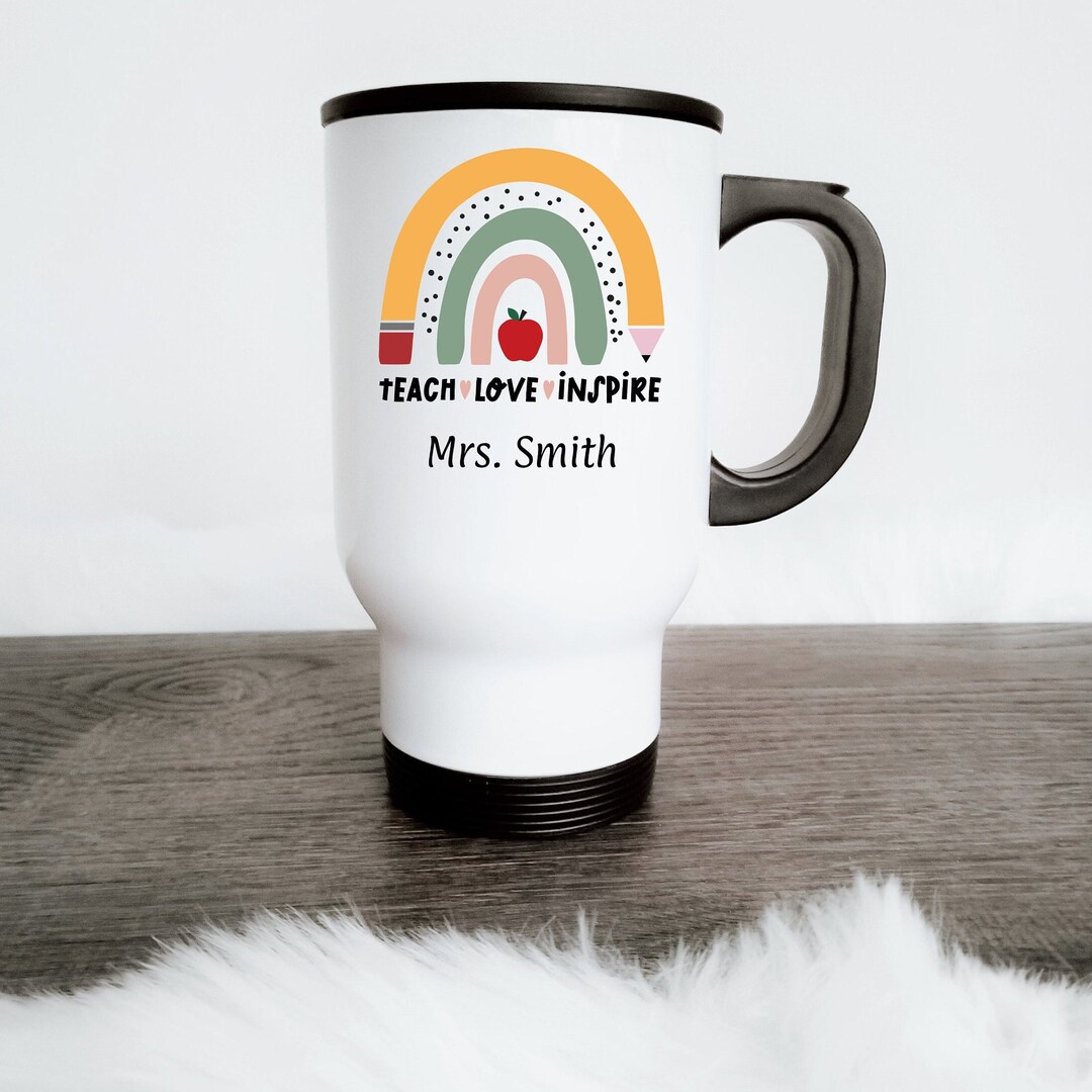 Personalized Cute Custom Teacher Name Coffee / Tea Travel Mug (14oz ...