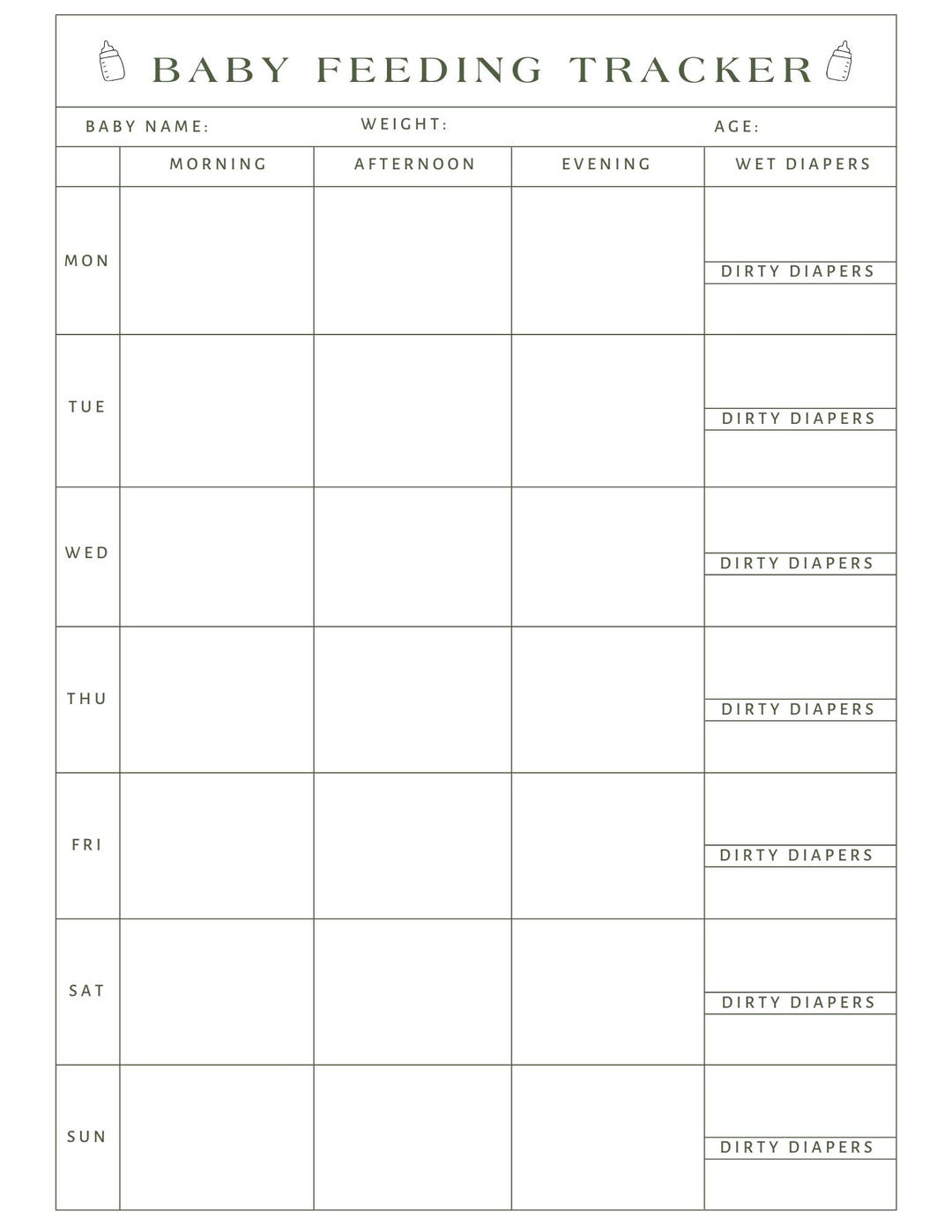 Baby Feeding Schedule - Fill-in-the-blank Printable for First-time Moms ...