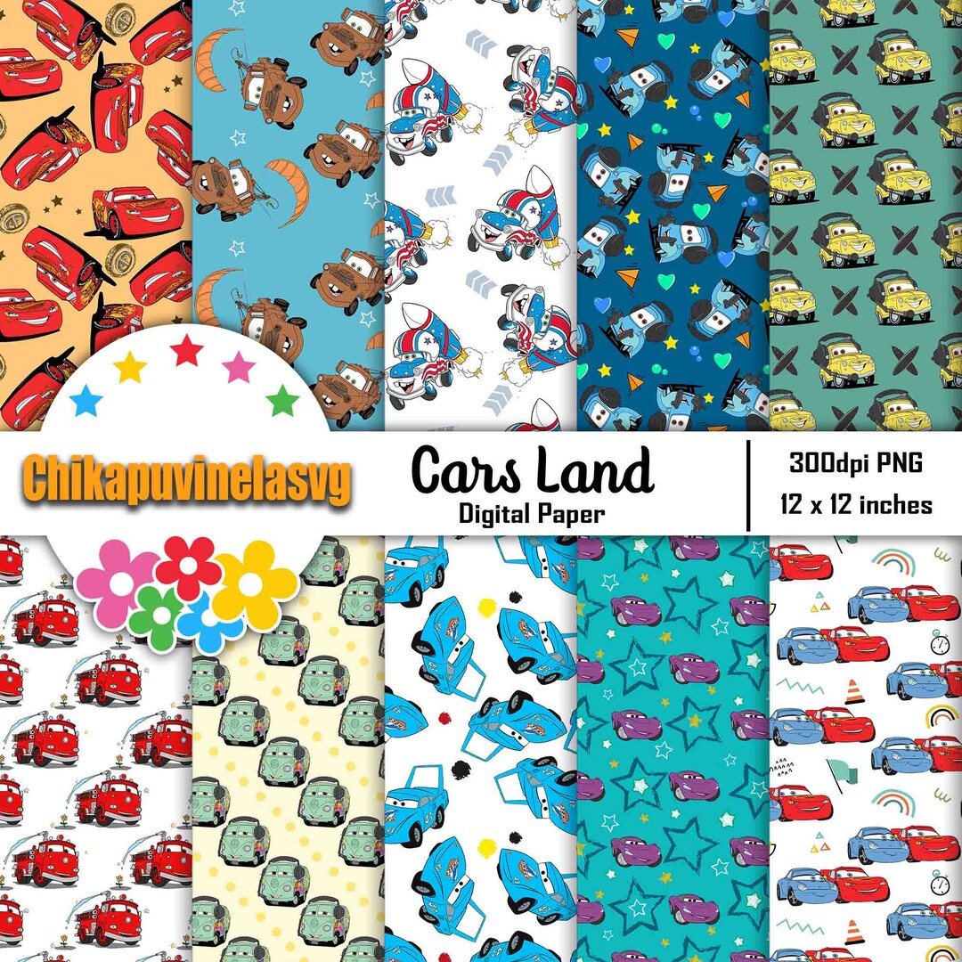 Cars Land Seamless Pattern, Digital Papers, Scrapbook Papers, Pattern ...