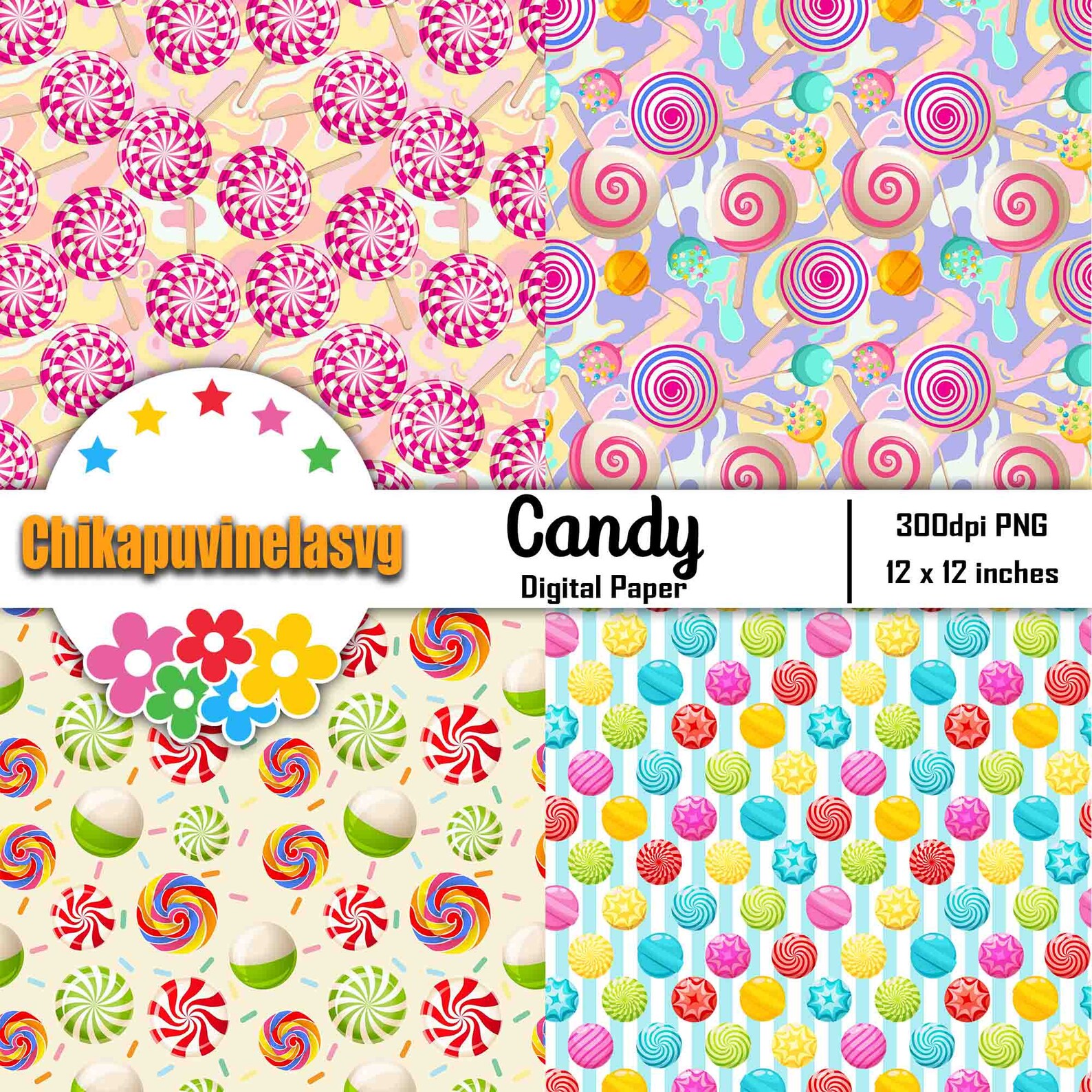 Candy Seamless Pattern, Digital Papers, Scrapbook Papers, Pattern Paper ...