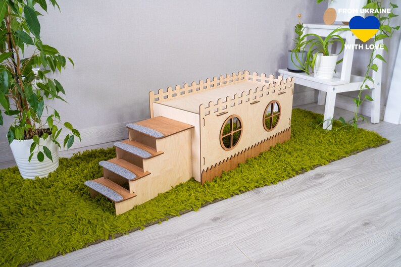 Wooden Rabbit House, Bunny сastle With Pillow, Add Your Pet's Name for ...