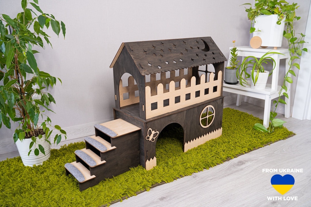 Modern Rabbit House for 2 Rabbits, Bunny Castle, Chinchilla House ...