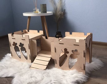 Wooden Rabbit House Bunny сastle 2 Ramps | Etsy